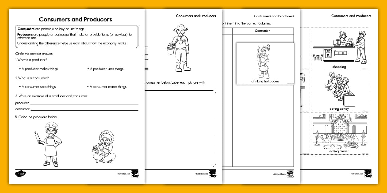 Second Grade Consumers and Producers Learn and Sort Worksheet