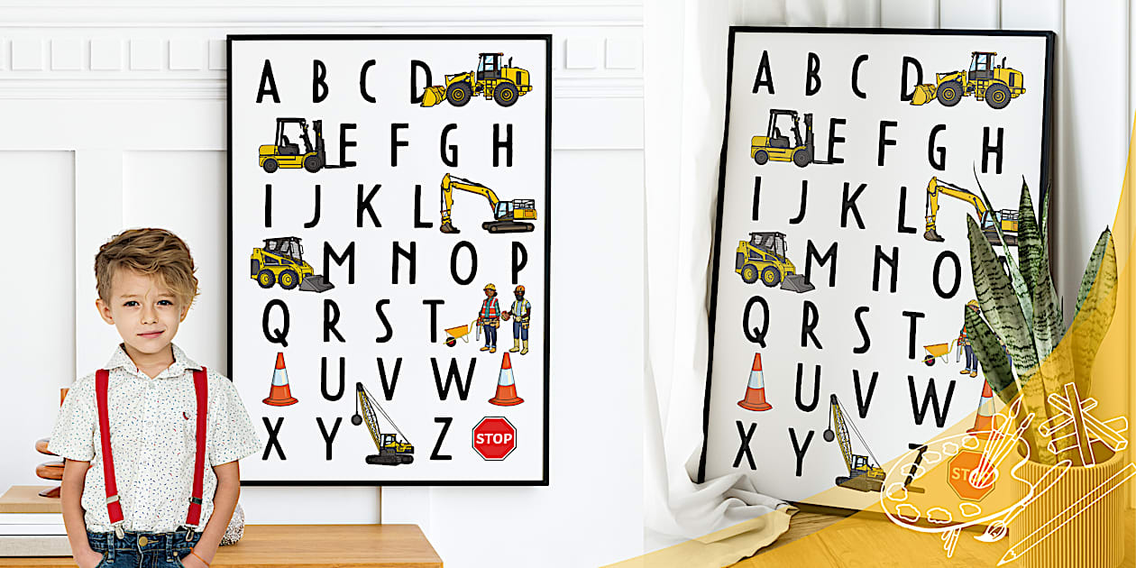Alphabet Construction Vehicles Poster | Twinkl Art Gallery
