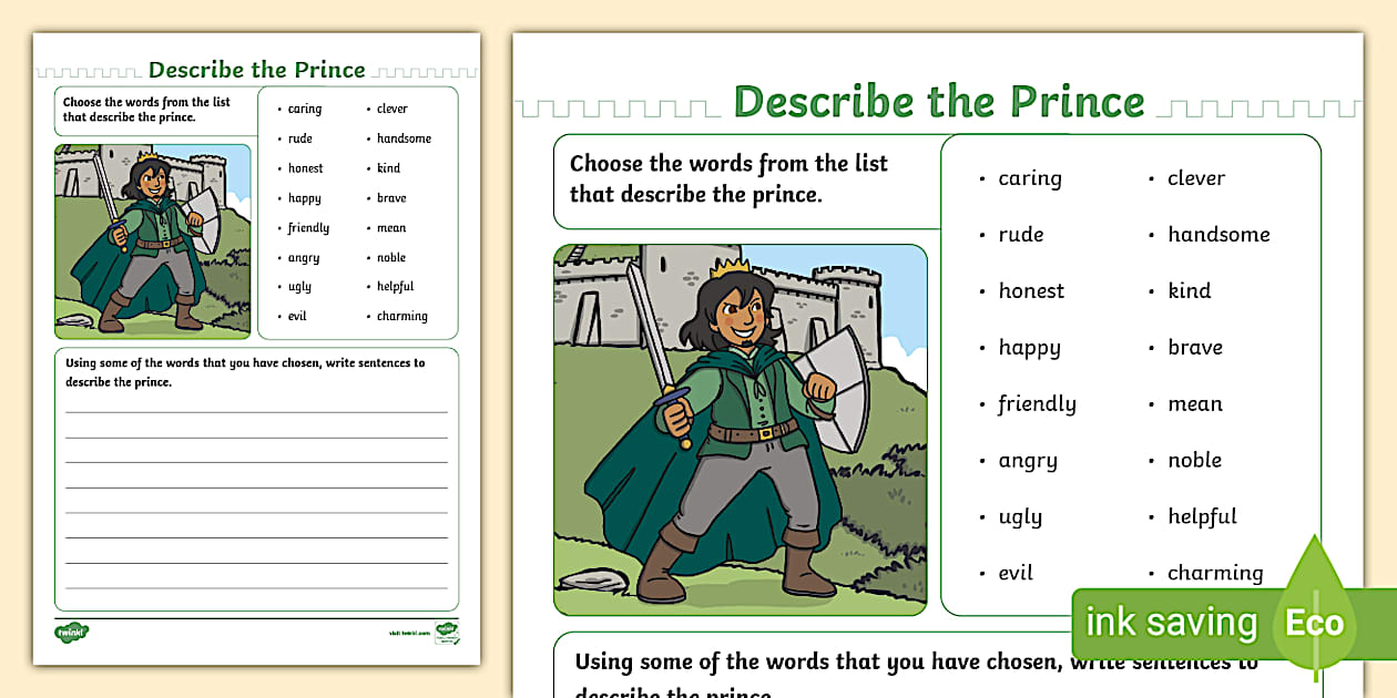 Describe the Prince Writing Activity (teacher made) - Twinkl