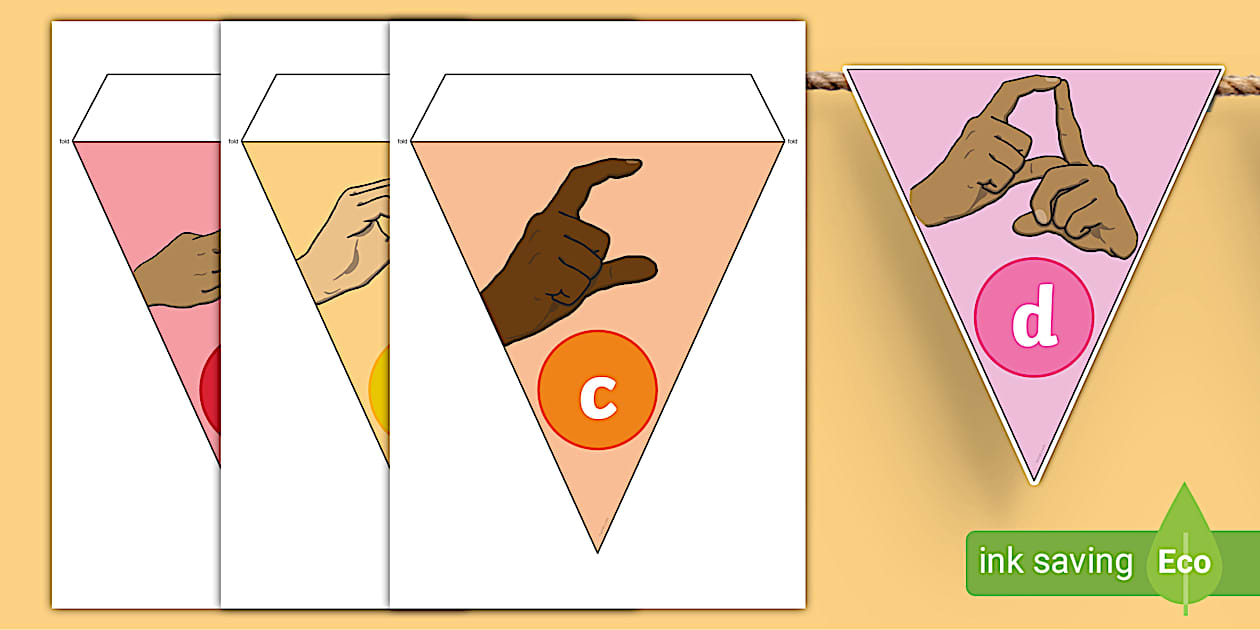 Cursive British Sign Language Alphabet Display Bunting