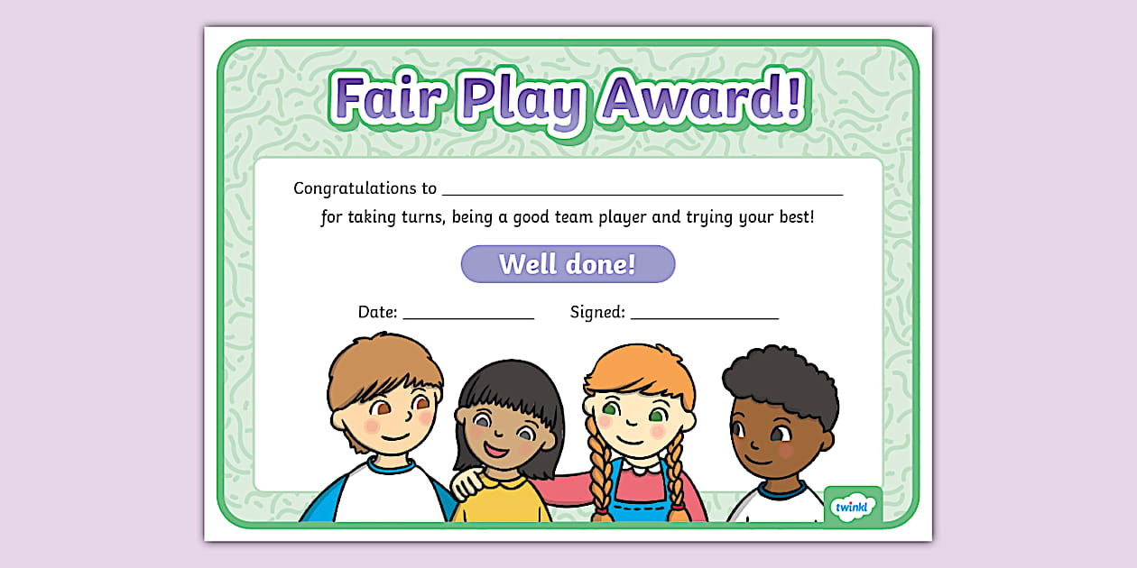 Fair Play Award Certificate - Twinkl - KS1 (teacher made)
