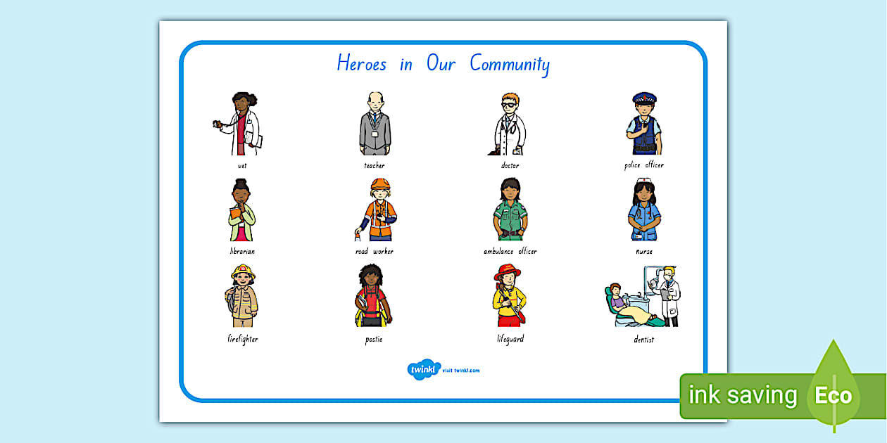 Heroes in Our Community Word Mat - Twinkl