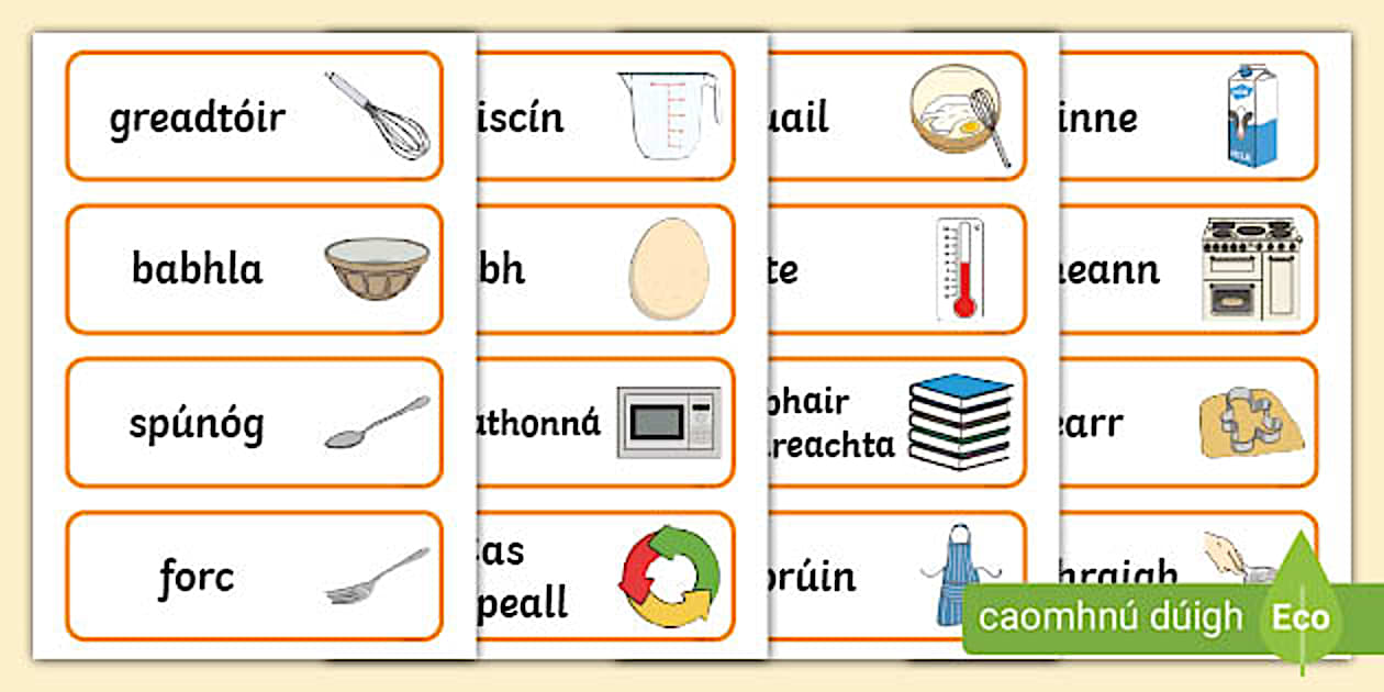 Cooking Vocabulary Word Cards Gaeilge (teacher made)