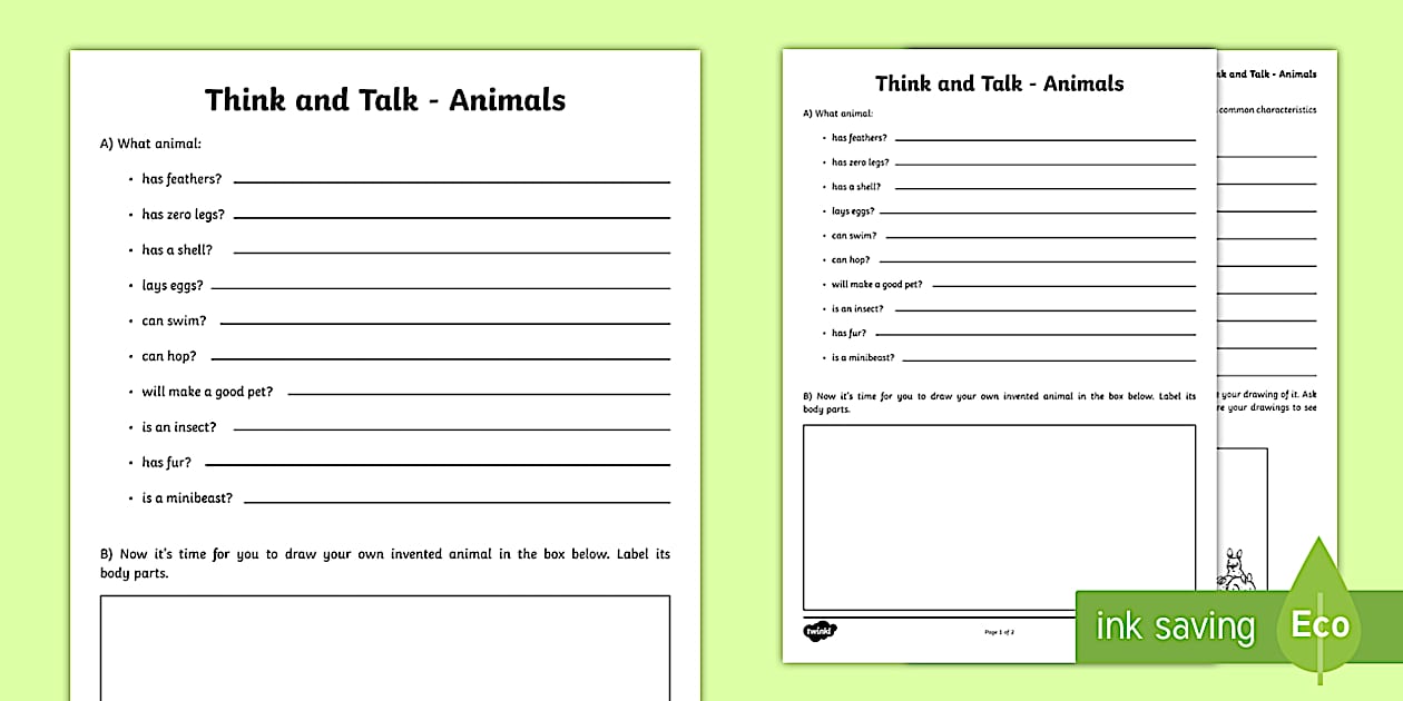 Think and Talk Animals Worksheet / Worksheet (Teacher-Made)