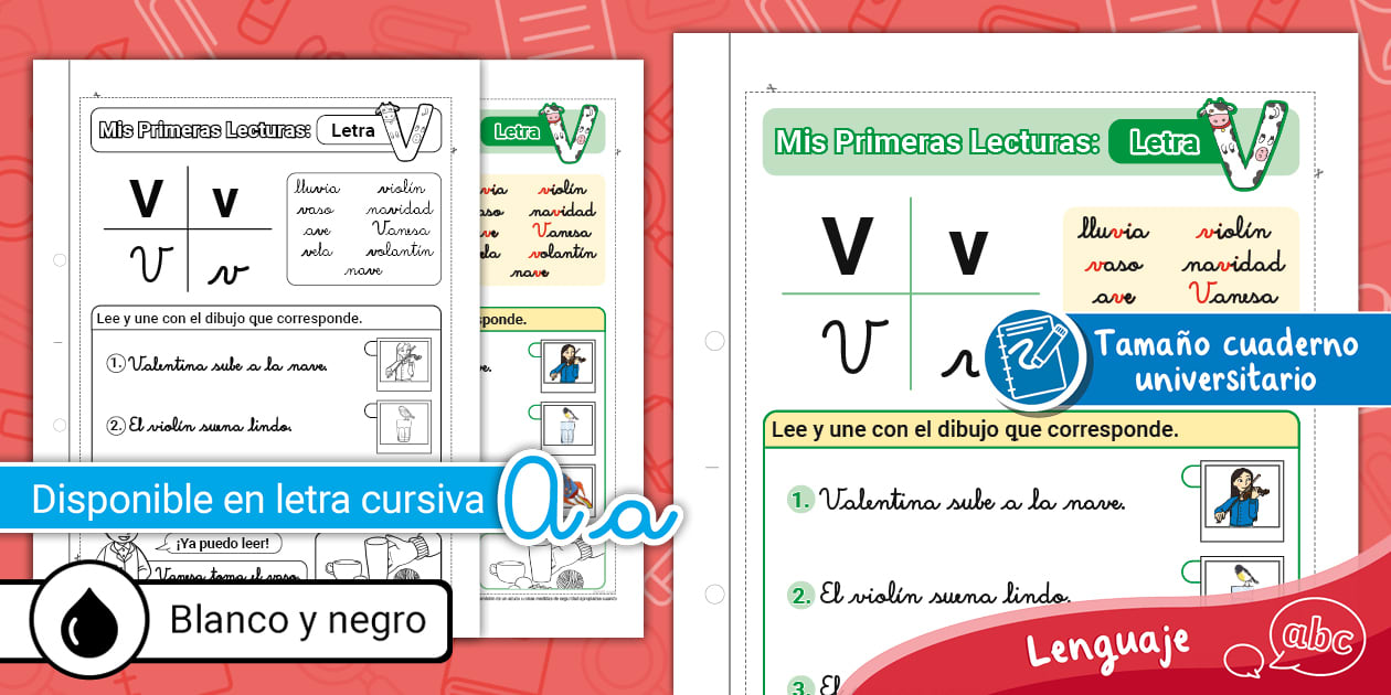 Primeras Lecturas | Letra V | Version Cursiva | Lenguaje