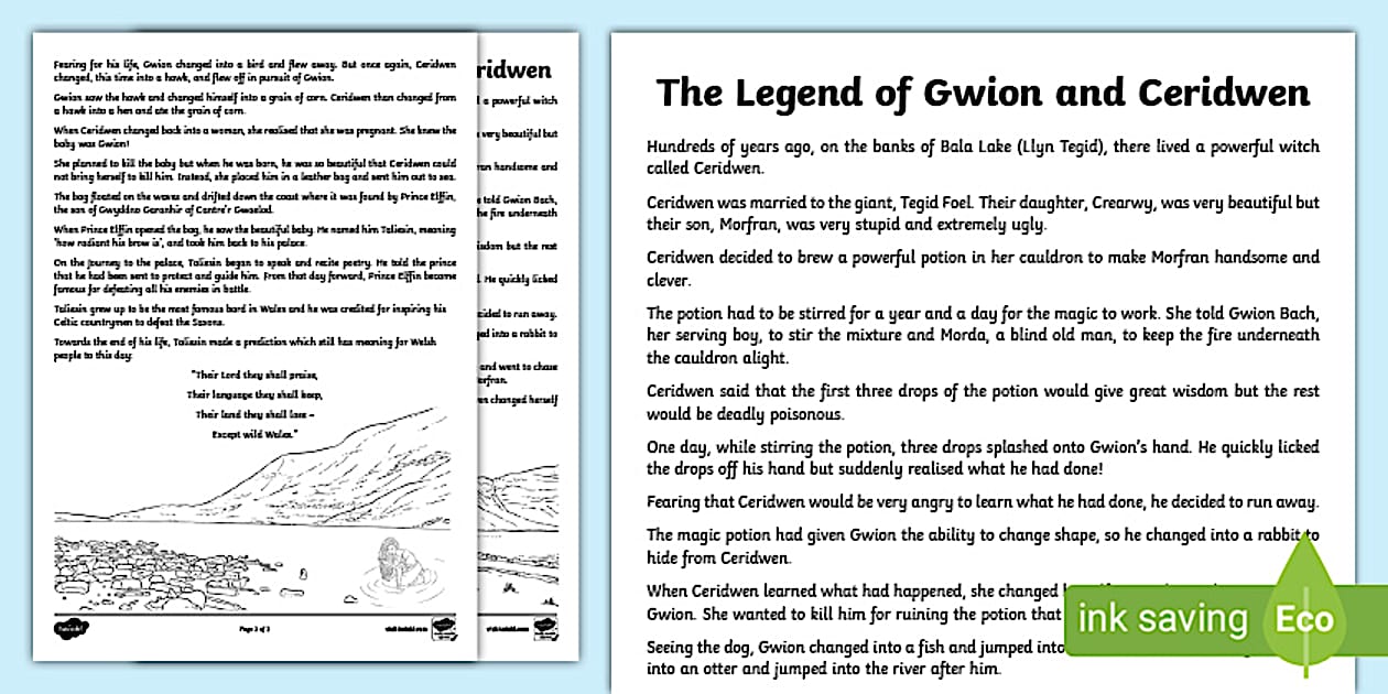 The Legend of Gwion and Ceridwen Story Sheet (Teacher-made)