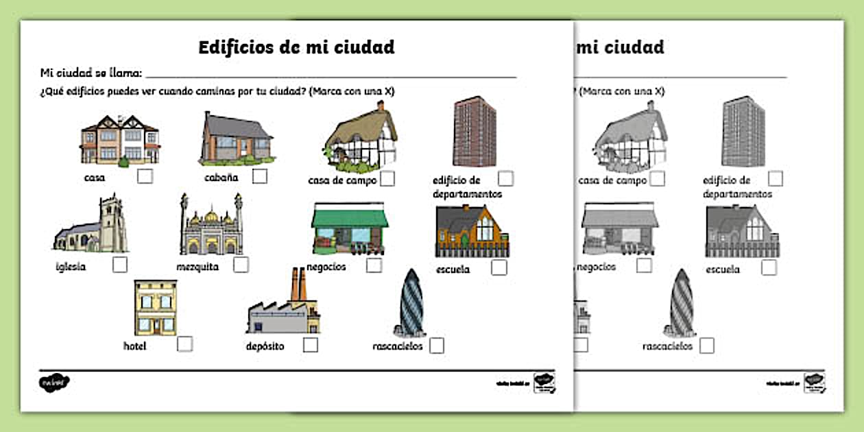 Hoja de actividad: Edificios de mi ciudad - Twinkl