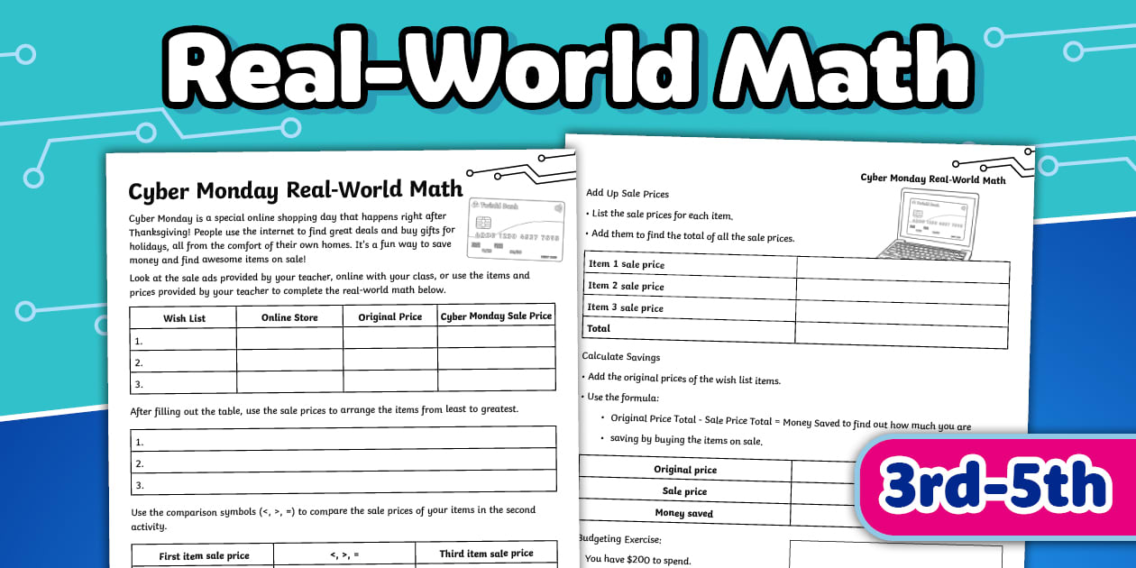 Cyber Monday Real-World Math Worksheet for 3rd-5th Grade