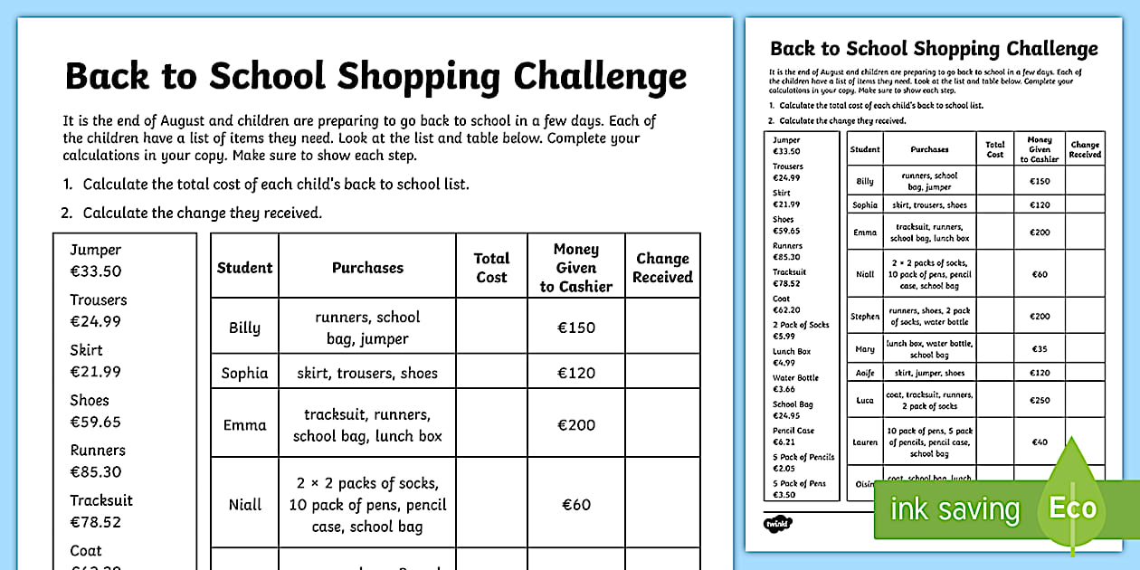 Back to School Shopping List Activity | Printable | Twinkl