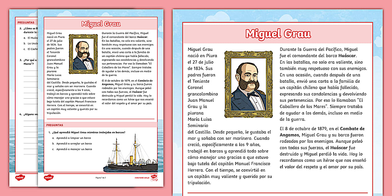 Comprensión Lectora: Historia de Miguel Grau | Twinkl