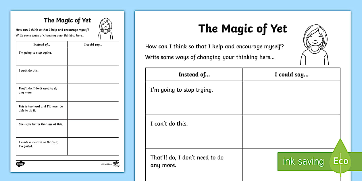The Magic of Yet Changing My Words Worksheet / Worksheet