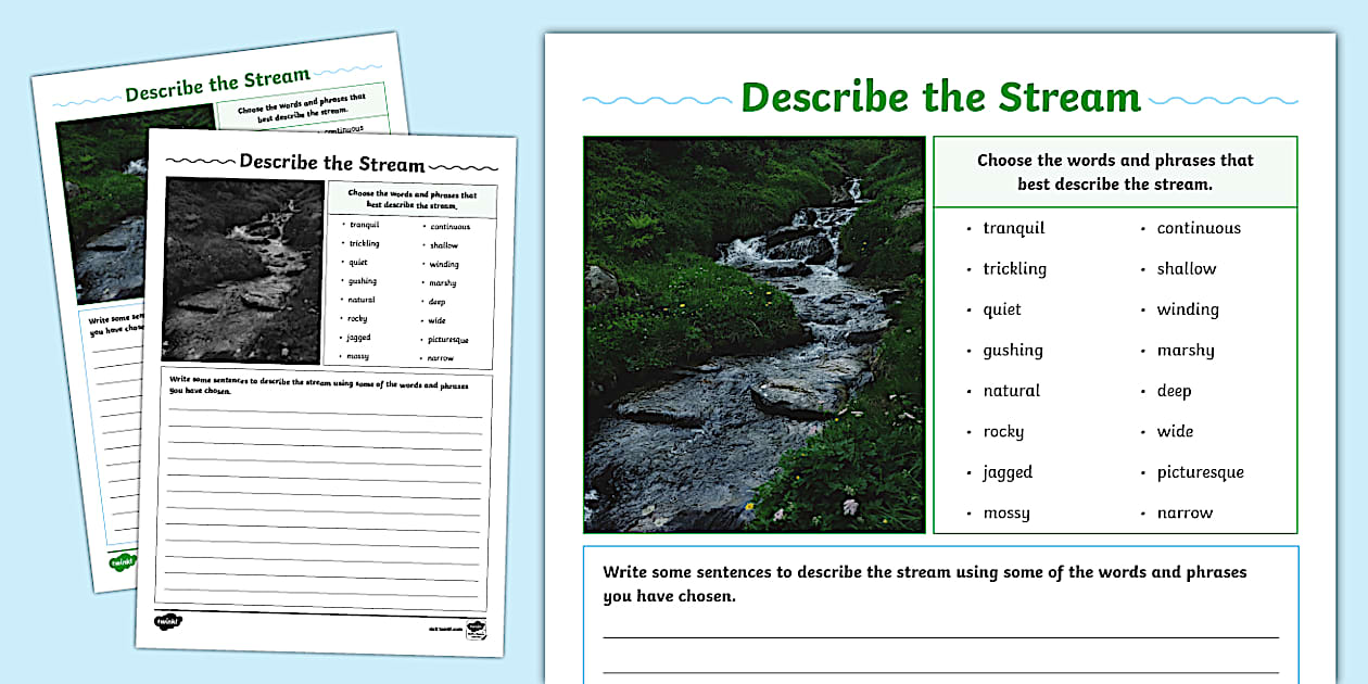 Describe the Stream Worksheet (Teacher-Made) - Twinkl