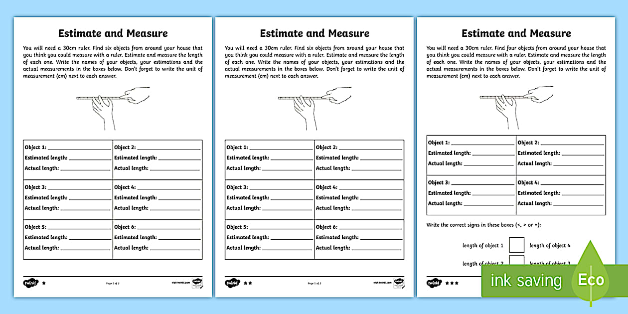 Year 2 Maths Homework Estimating and Measuring Length Worksheet / Worksheet