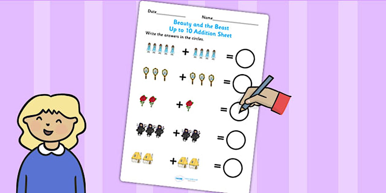 Beauty and the Beast Up to 10 Addition Sheet - Twinkl