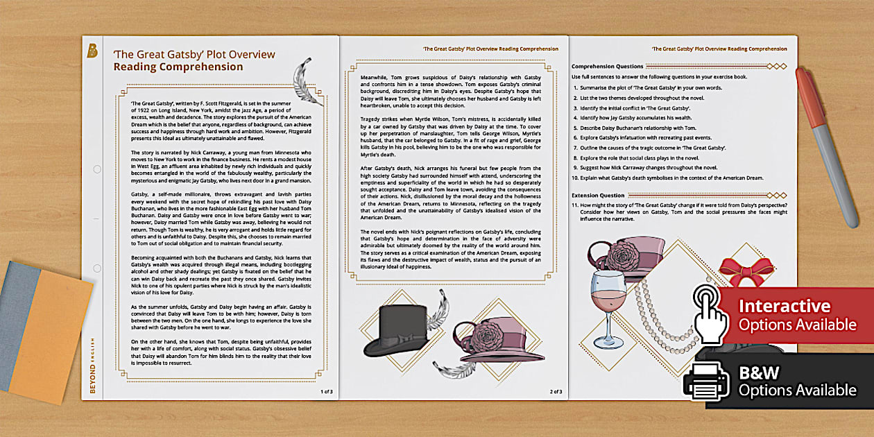 'The Great Gatsby' Plot Overview Reading Comprehension