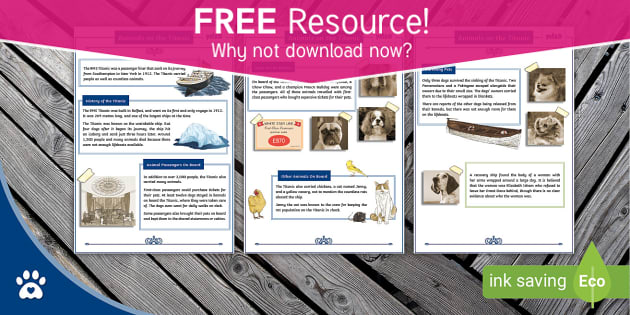 FREE! - Animals on the Titanic - KS2 Information Sheet - Twinkl Pets
