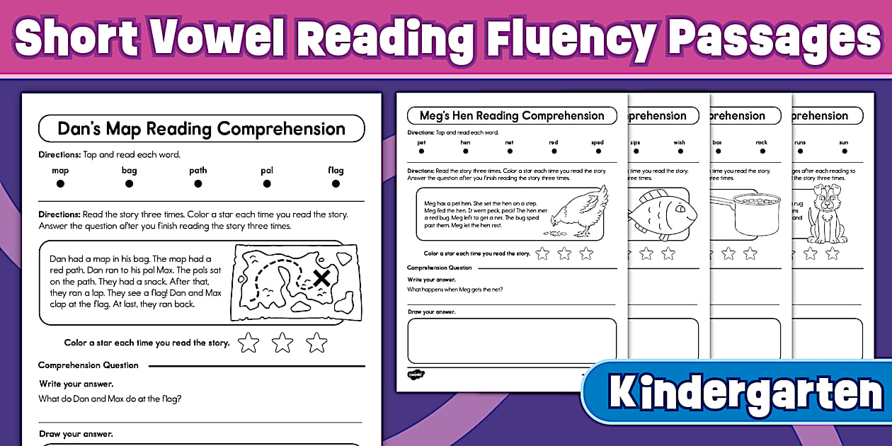 Kindergarten Short Vowel Reading Fluency Passages