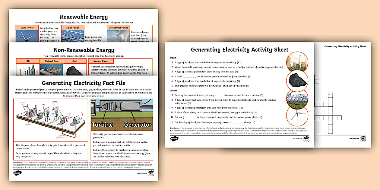 Generating Electricity Fact File and Activity Sheet - Twinkl