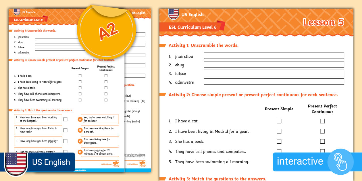ESL Curriculum Level 6, Lesson 5 Interactive Worksheet
