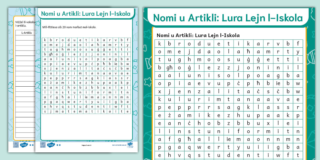 Karti tal-ħidma I Nomi u Artikli: Lura Lejn l-Iskola