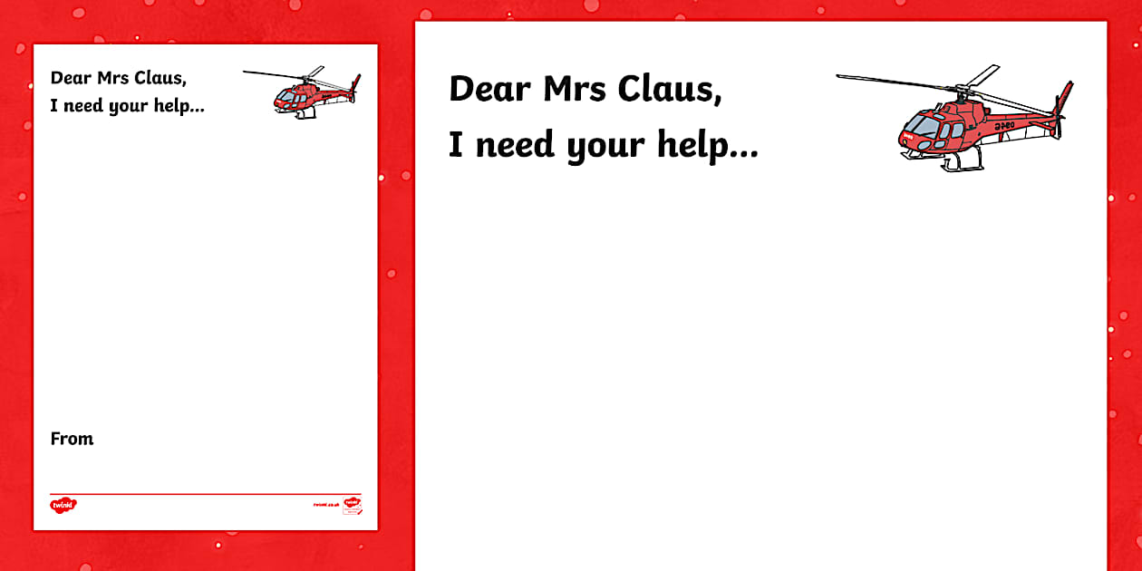 Black and White Letter to Mrs Claus Writing Frame - Twinkl