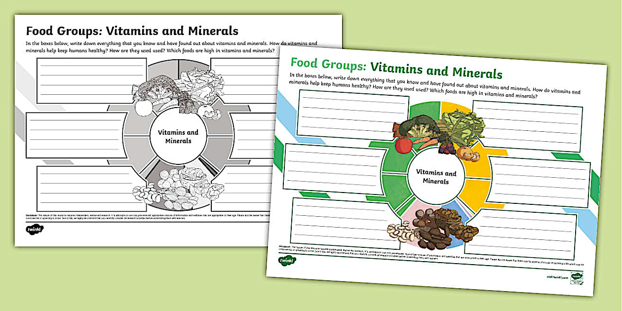 Food Groups: Vitamins and Minerals Mind Map (teacher made)