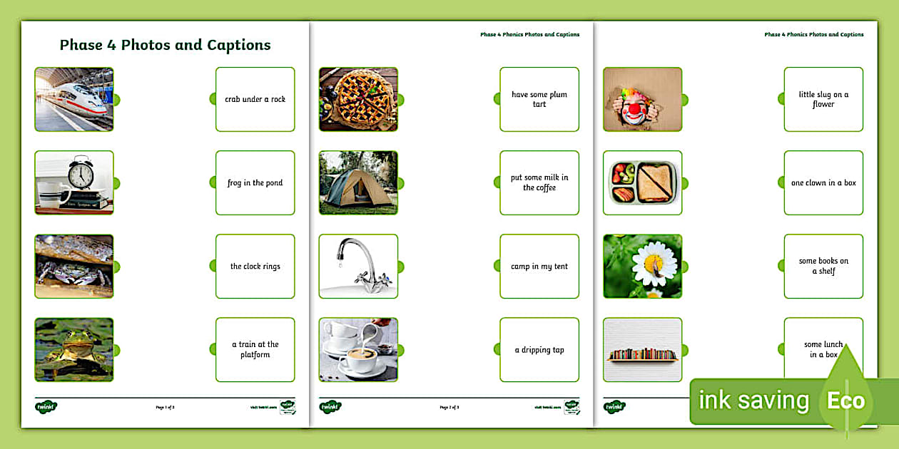 Phase 4 Phonics Captions and Photos Matching Activity