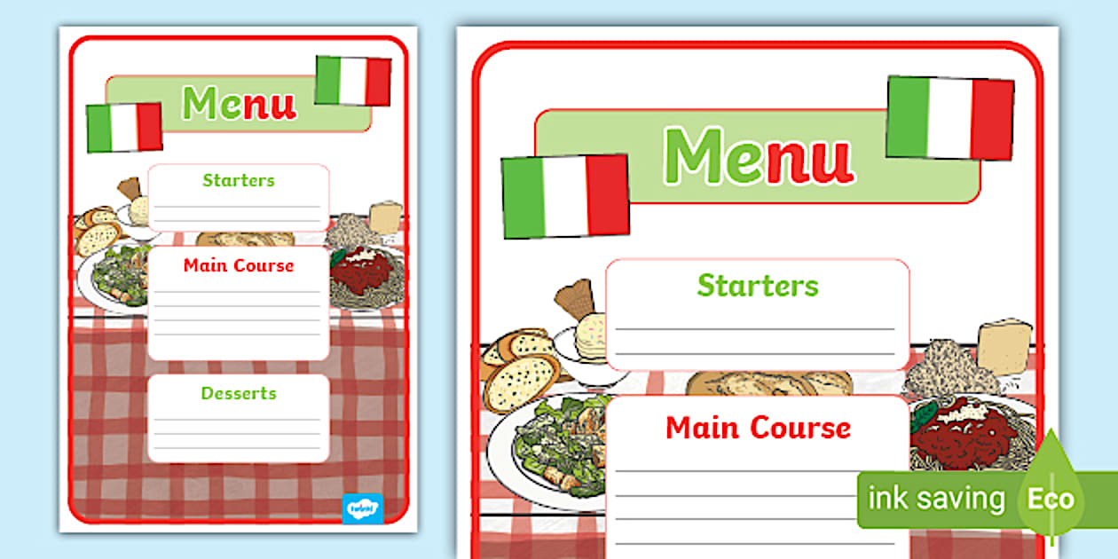 Editable Italian Restaurant Role Play Menu Creation - Twinkl