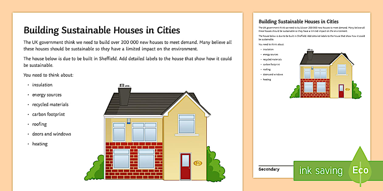 Editable Building Sustainable Housing Worksheet - Twinkl