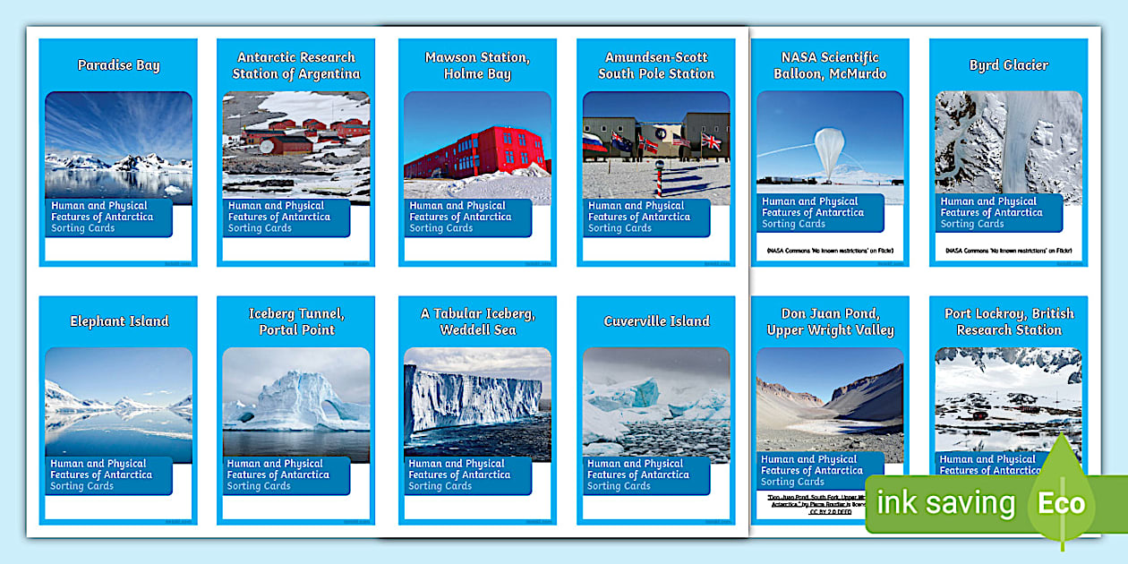 Human and Physical Features of Antarctica Sorting Cards