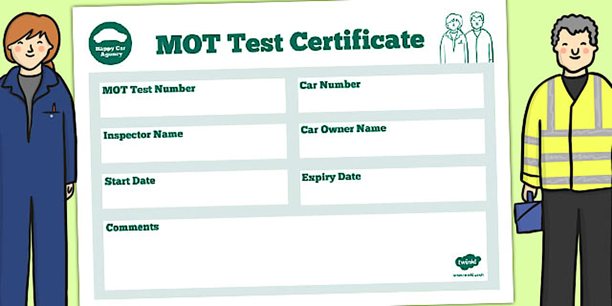 Mechanic Roleplay Area Car MOT Certificate (teacher made)