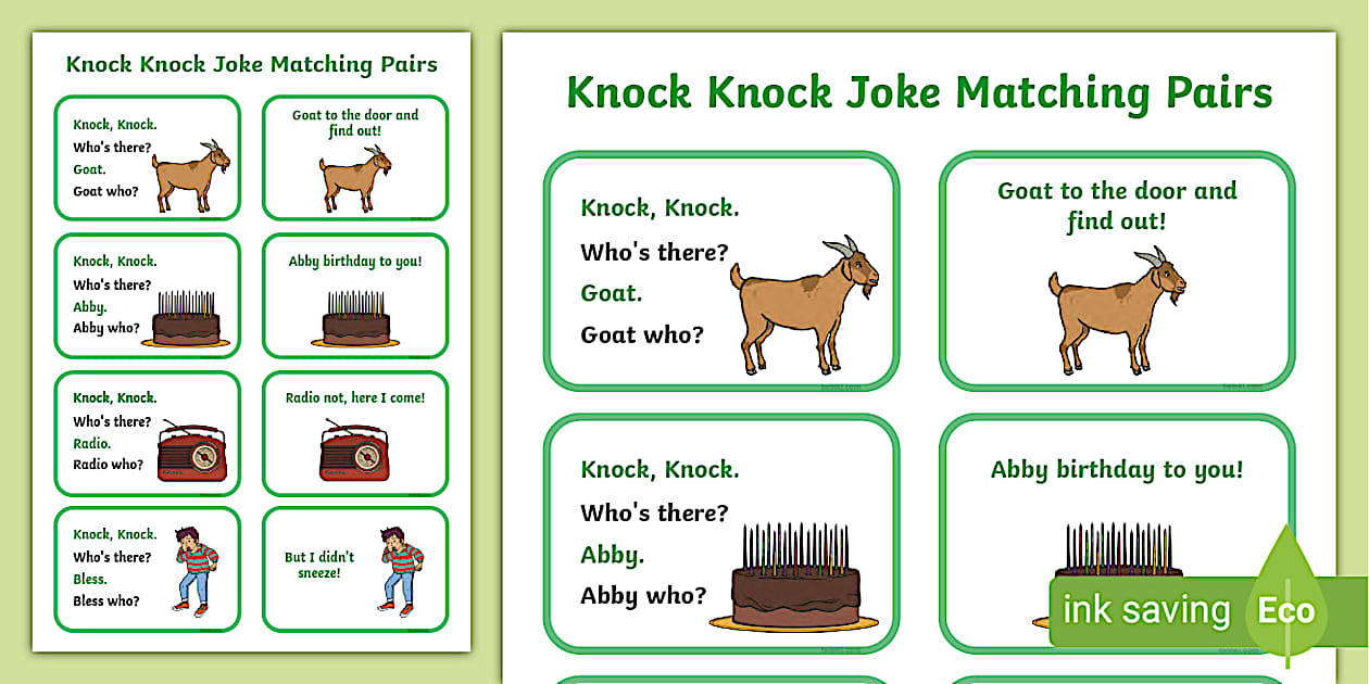Knock-Knock Jokes For Kids Matching Pairs Activity - Twinkl