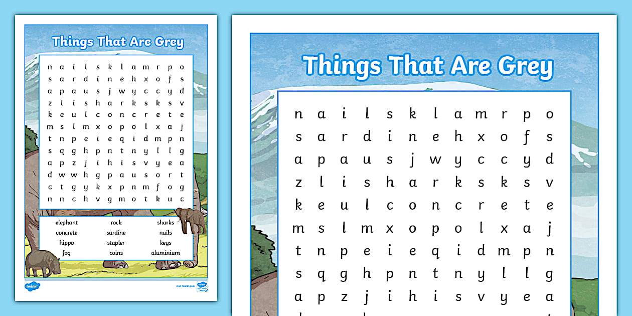 Things That Are Grey Word Search (Teacher-Made) - Twinkl