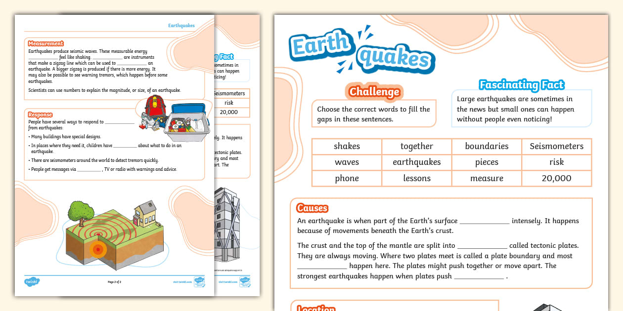 Earthquake Cloze Activity - Twinkl - KS2 - Twinkl