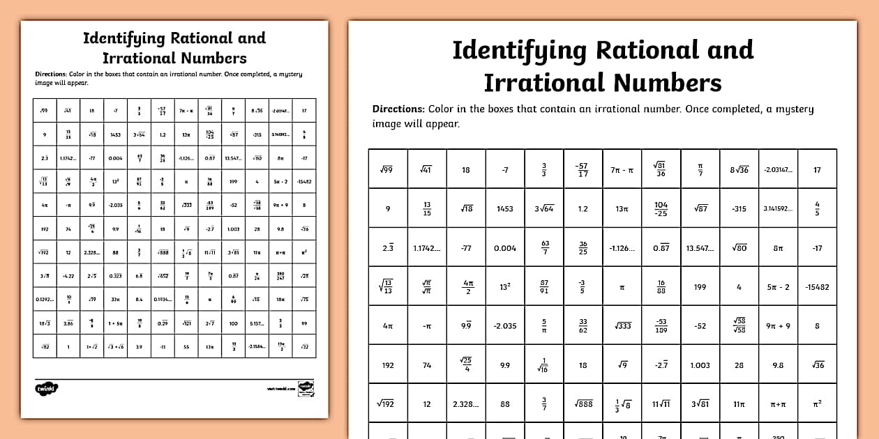Eighth Grade Identifying Rational and Irrational Numbers Mystery Picture