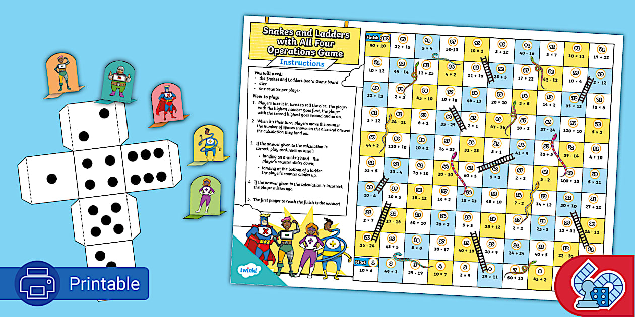 Snakes and Ladders with All Four Operations Game - Twinkl