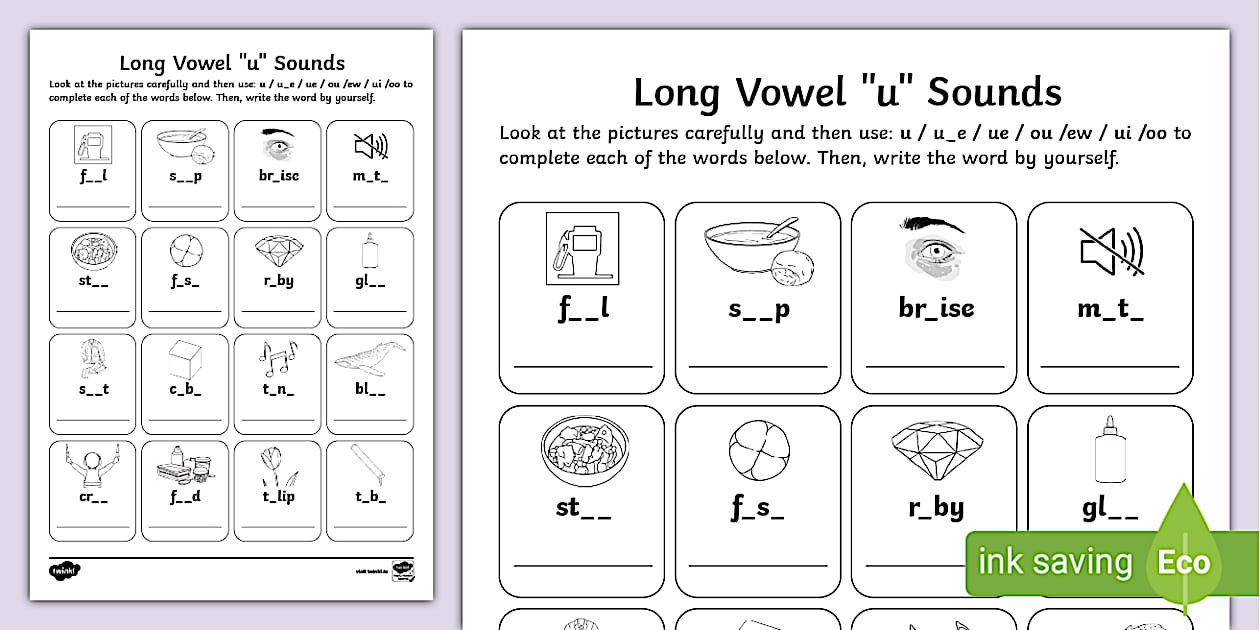 Long Vowel 'u' sound Activity Sheet (teacher made) - Twinkl