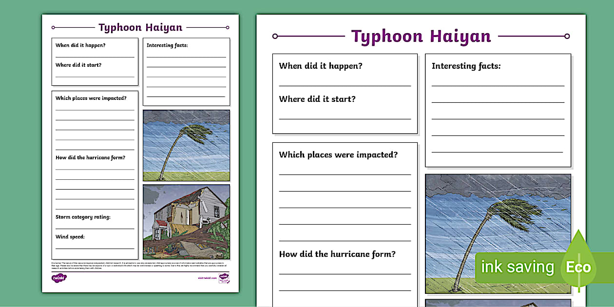 Typhoon Haiyan Fact File Template (teacher made) - Twinkl