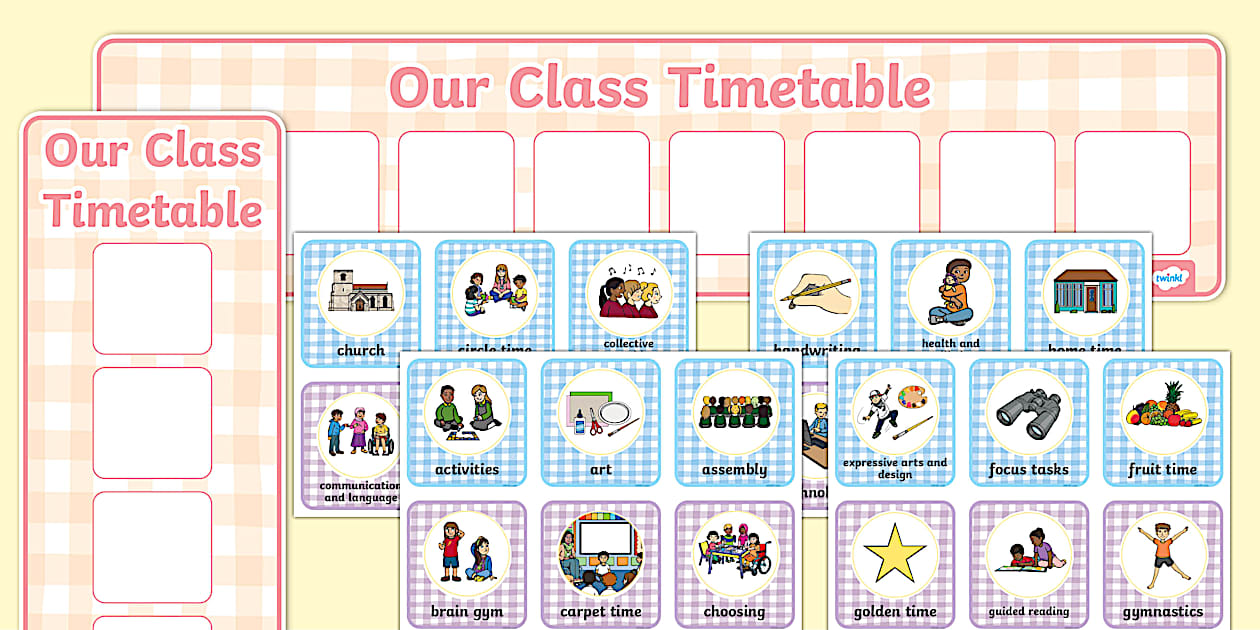 EYFS Gingham-Themed Reception Visual Timetable - Twinkl