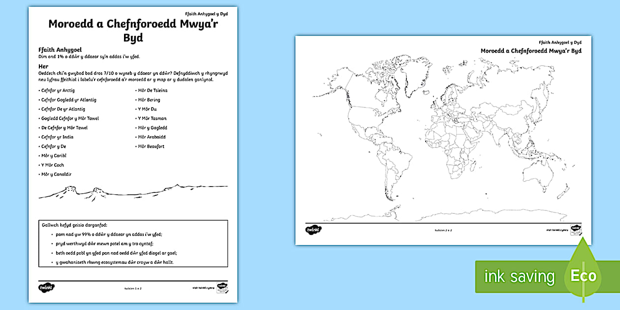 Taflen Weithgaredd Moroedd a Chefnforoedd Mwya'r Byd