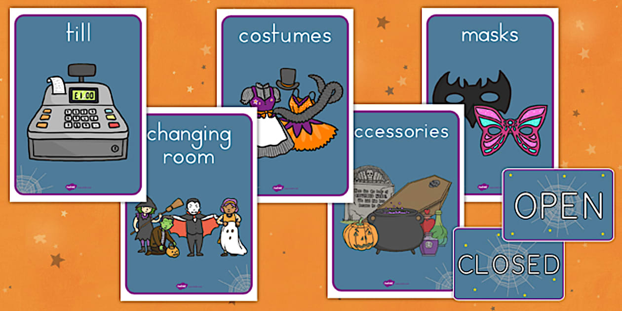 Halloween Fancy Dress Shop Role Play Signs - Twinkl