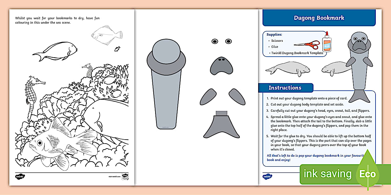 Dugong Bookmark Craft | Twinkl | Reading | Bookmarks | KS1