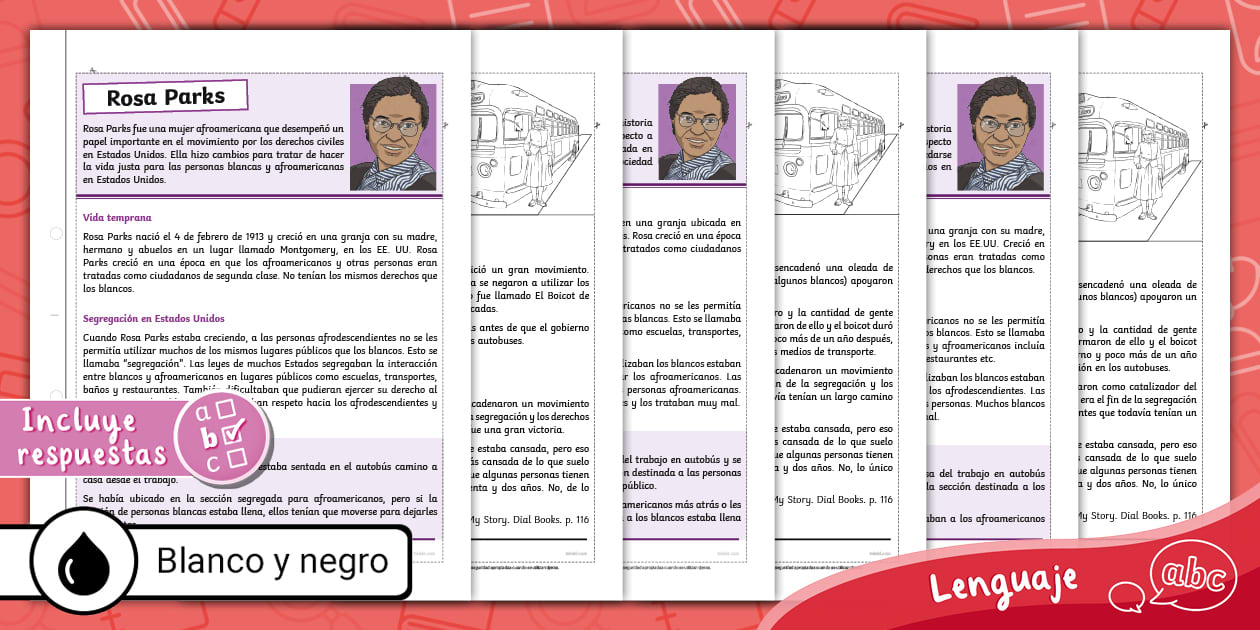 Comprensión de Lectura Diferenciada| Rosa Parks | Mujeres