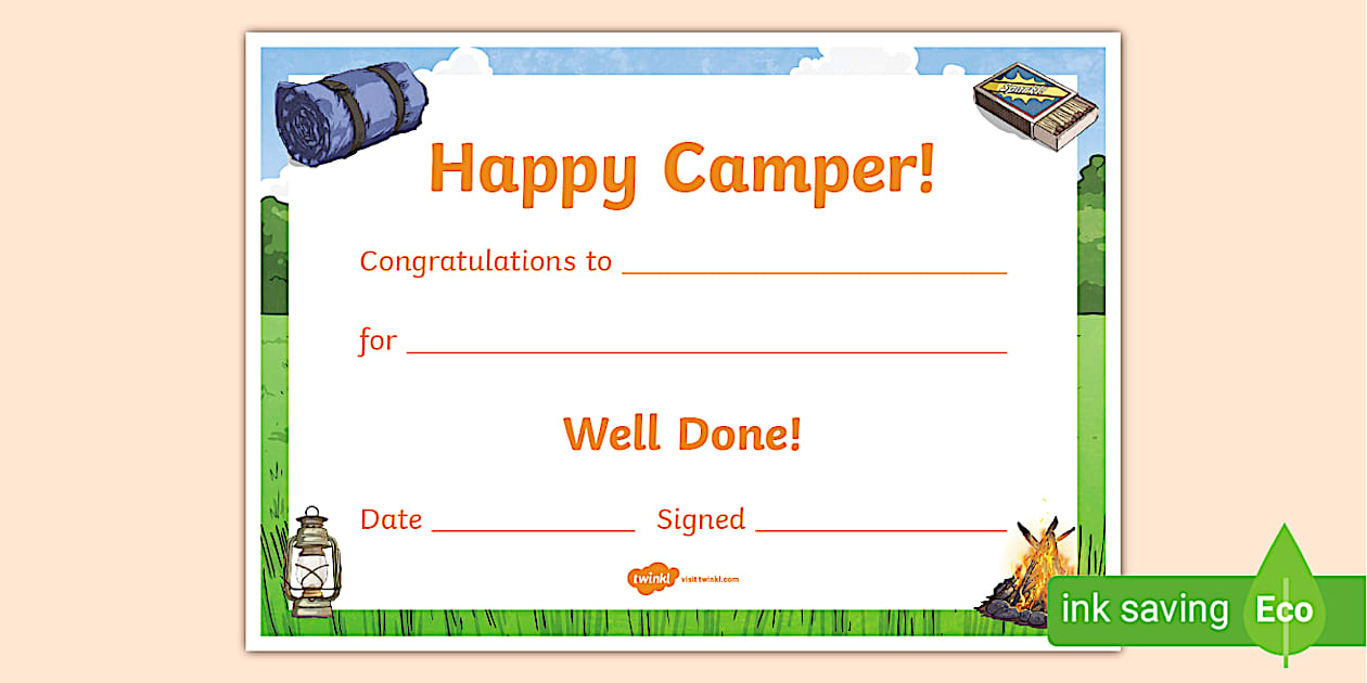 Happy Camper! Camping Certificate (teacher made) - Twinkl