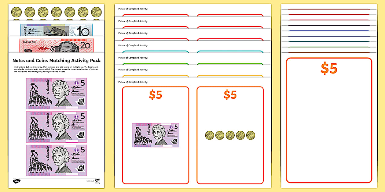 Workstation Pack: Notes and Coins Matching Activity Pack