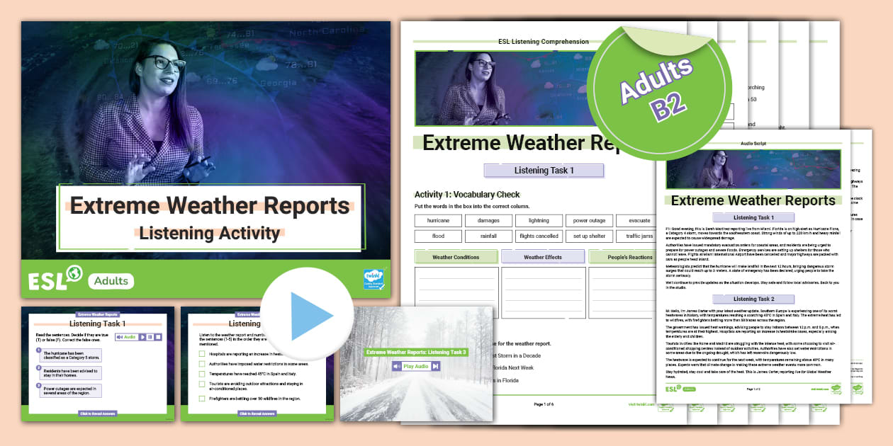 ESL Listening: Extreme Weather Reports Activity Pack