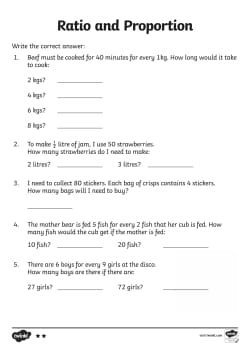 Ratio and Proportion Differentiated Worksheets