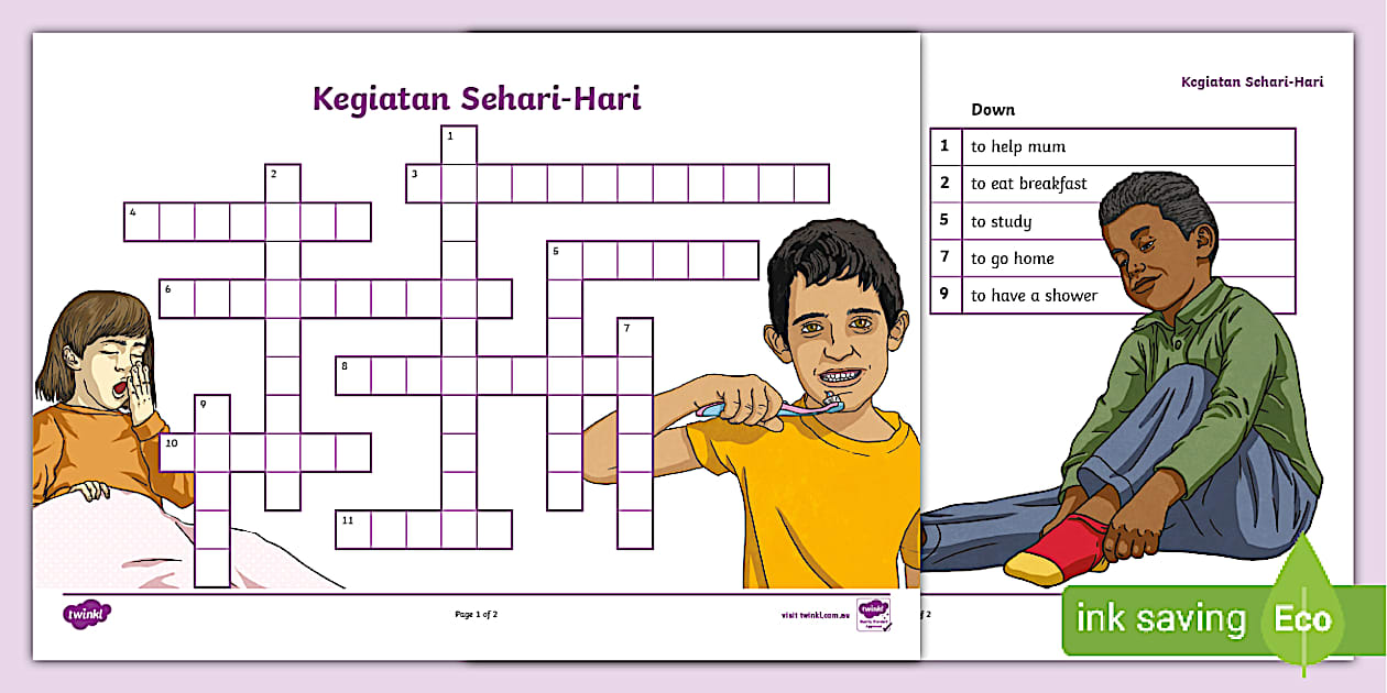 Daily Routine Crossword Indonesian (teacher made) - Twinkl