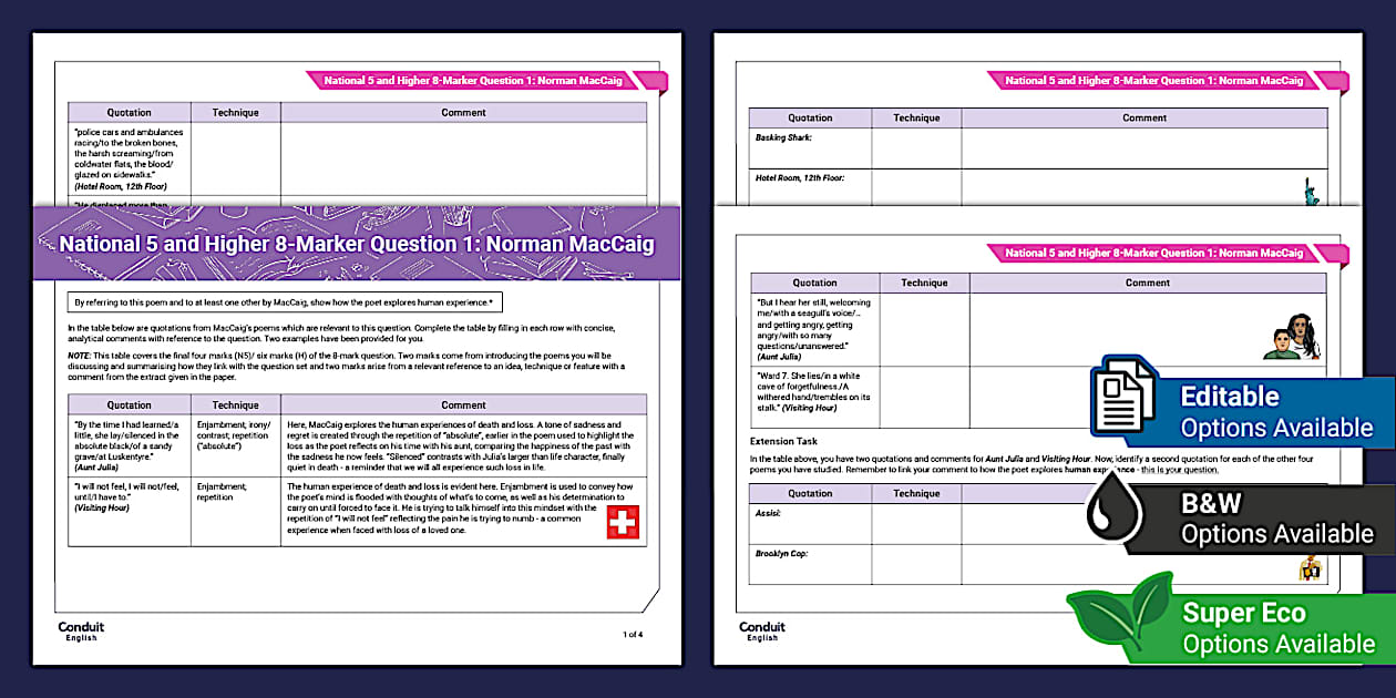 National 5 and Higher 8-Marker Question 1: Norman MacCaig