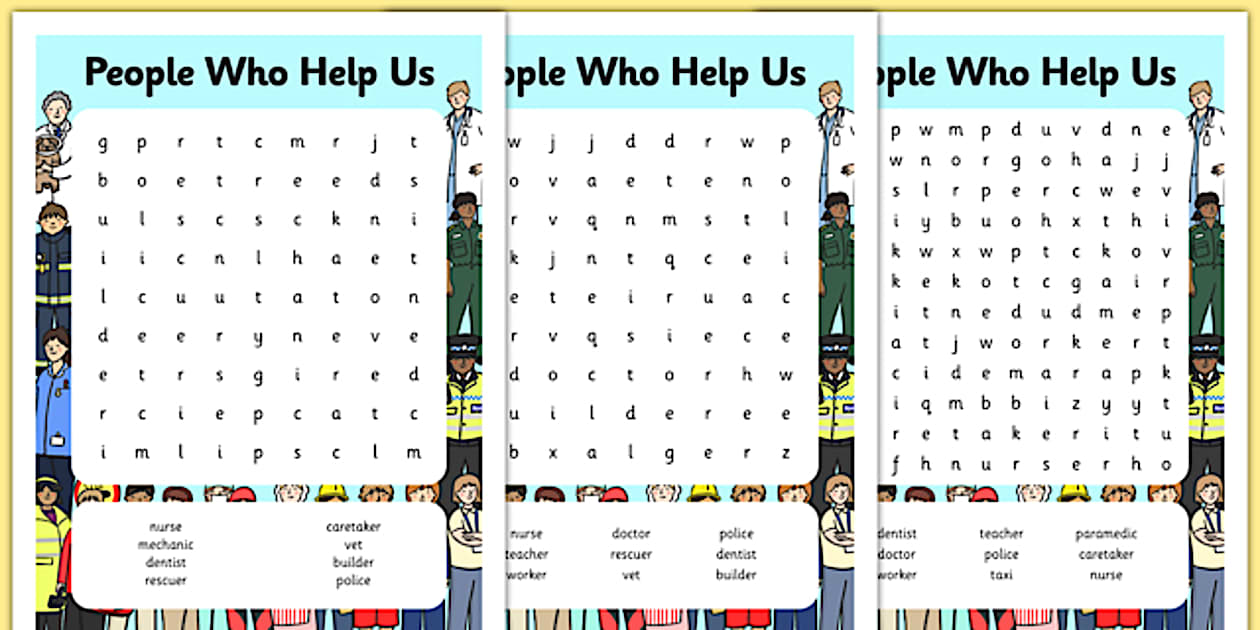 People Who Help Us Differentiated Wordsearch (teacher made)